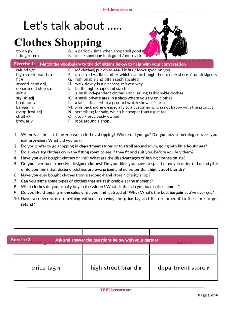 Clothes Shopping Vocabulary Guide | PDF | Department Store | Retail