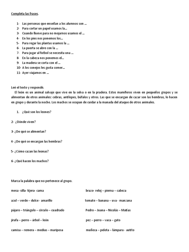 Completa Las Frases | PDF | Ciencia y matemáticas