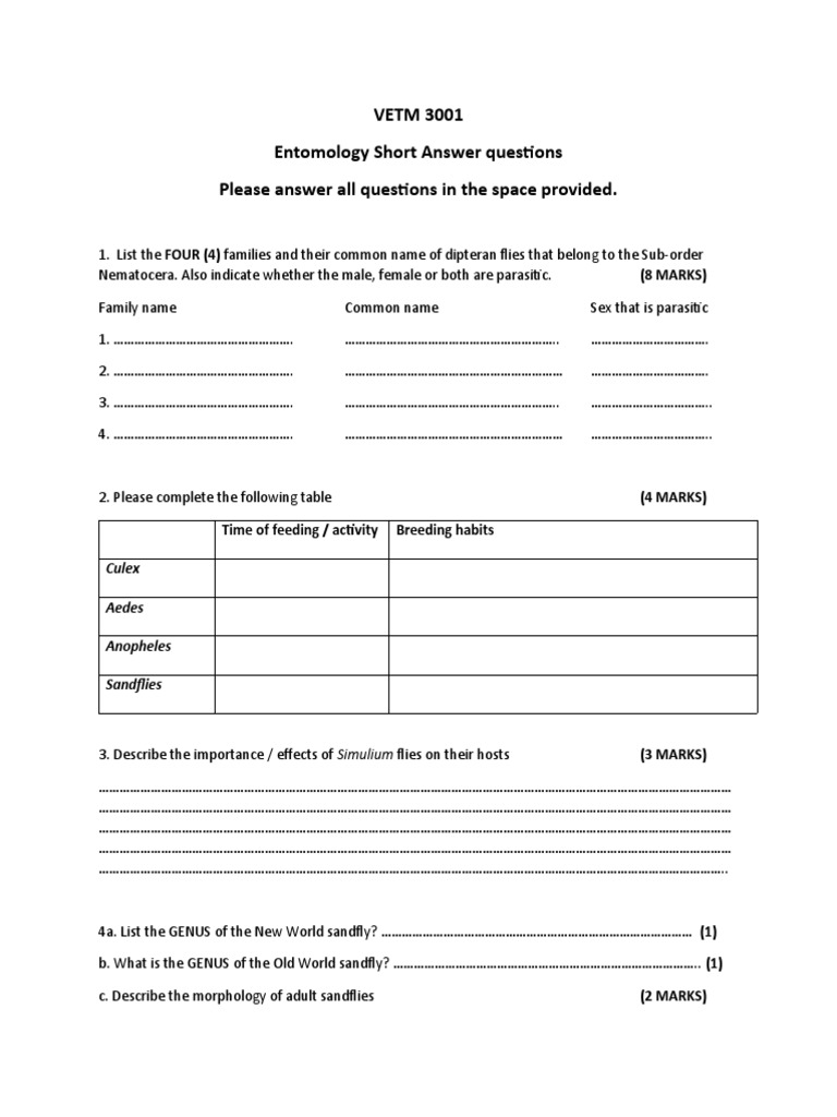 Entomology Short Answer Assignment 2019 | PDF | Insects | Insects And ...