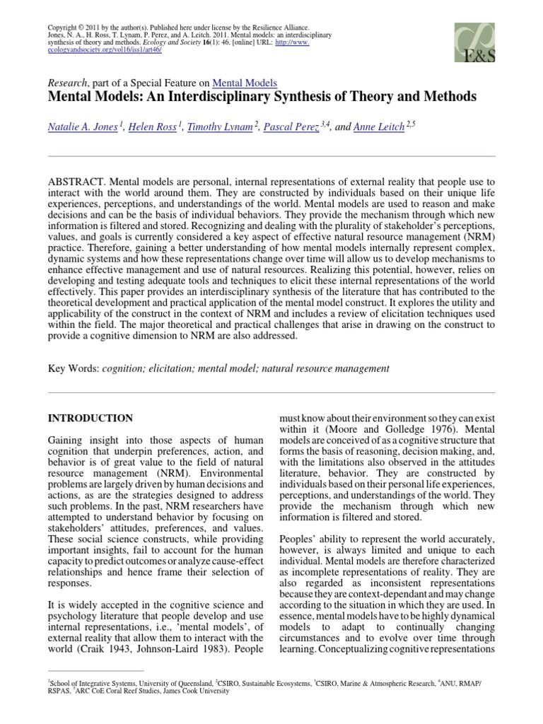 Mental Models An Interdisciplinary Synthesis Of Theory And Methods