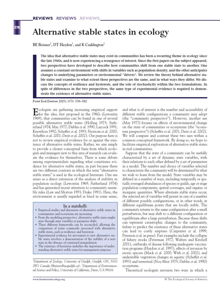 Alternative Stable States | PDF | Ecological Resilience | Ecology