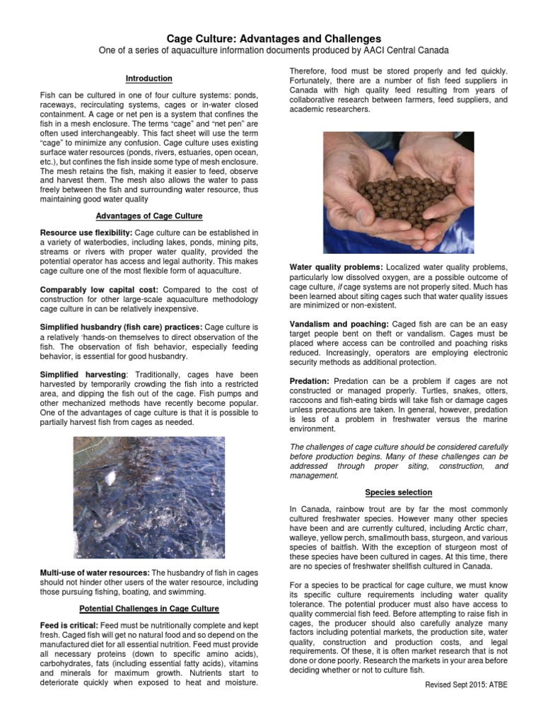 Cage Culture: Advantages and Challenges | PDF | Aquaculture | Fish