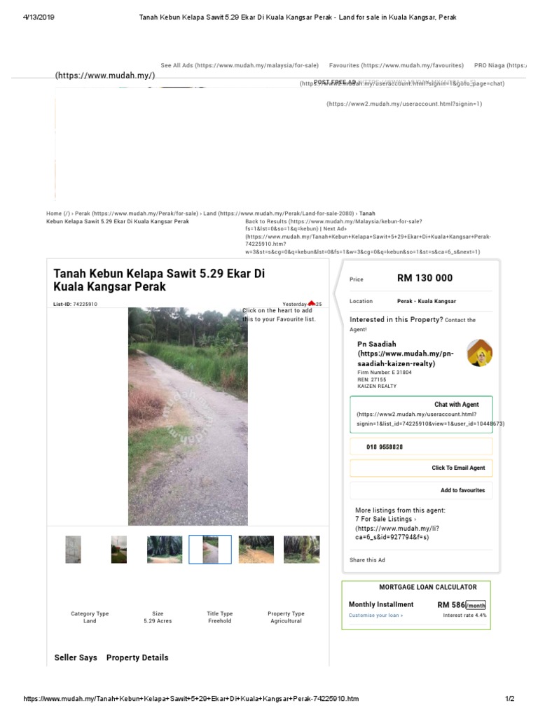 Tanah Kebun Kelapa Sawit 5.29 Ekar Di Kuala Kangsar Perak | PDF