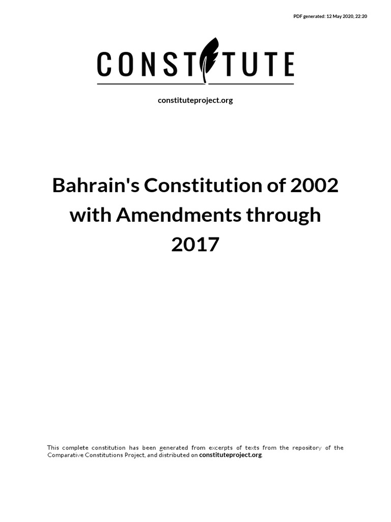 Bahrain's Constitution of 2002 With Amendments Through 2017 | PDF ...