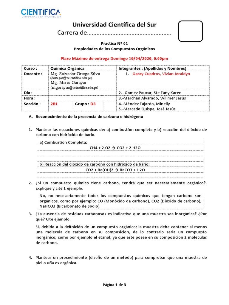 INF1 PROPIEDAES Quimica Organica | PDF | Solubilidad | Dióxido de carbono