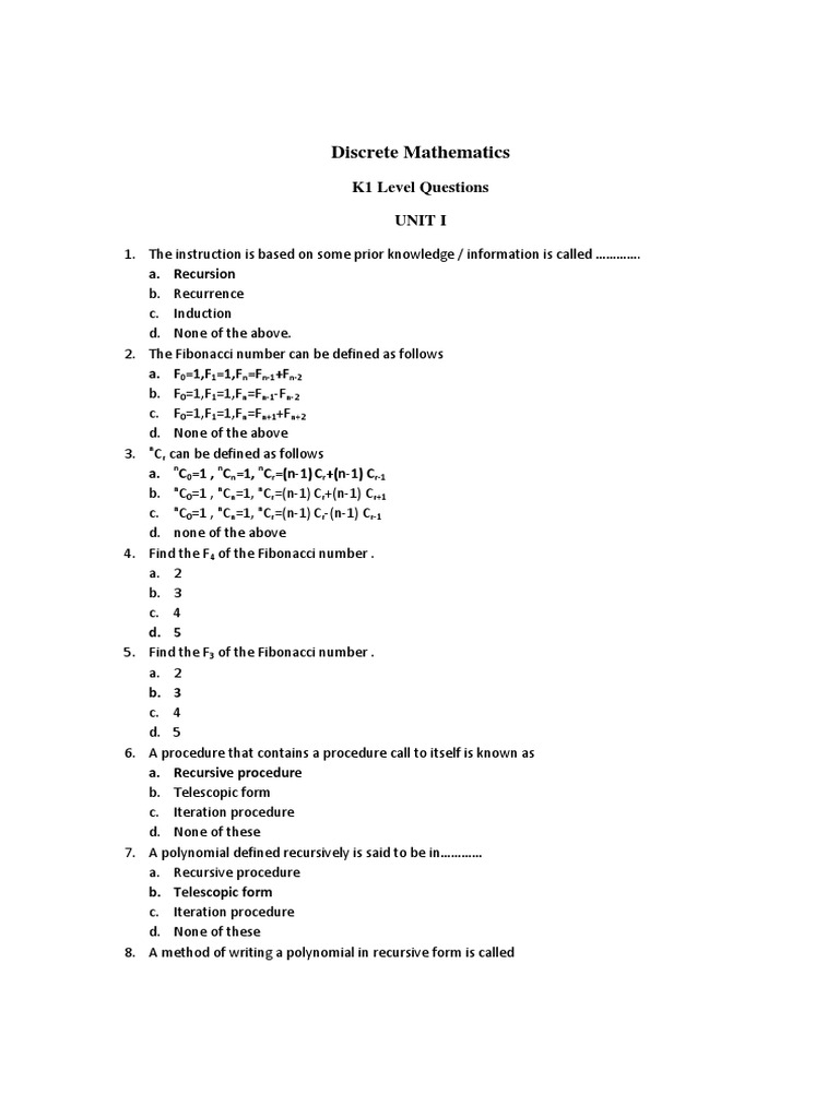 Discrete Mathematics: A. Recursion | PDF | Recurrence Relation | Set (Mathematics)