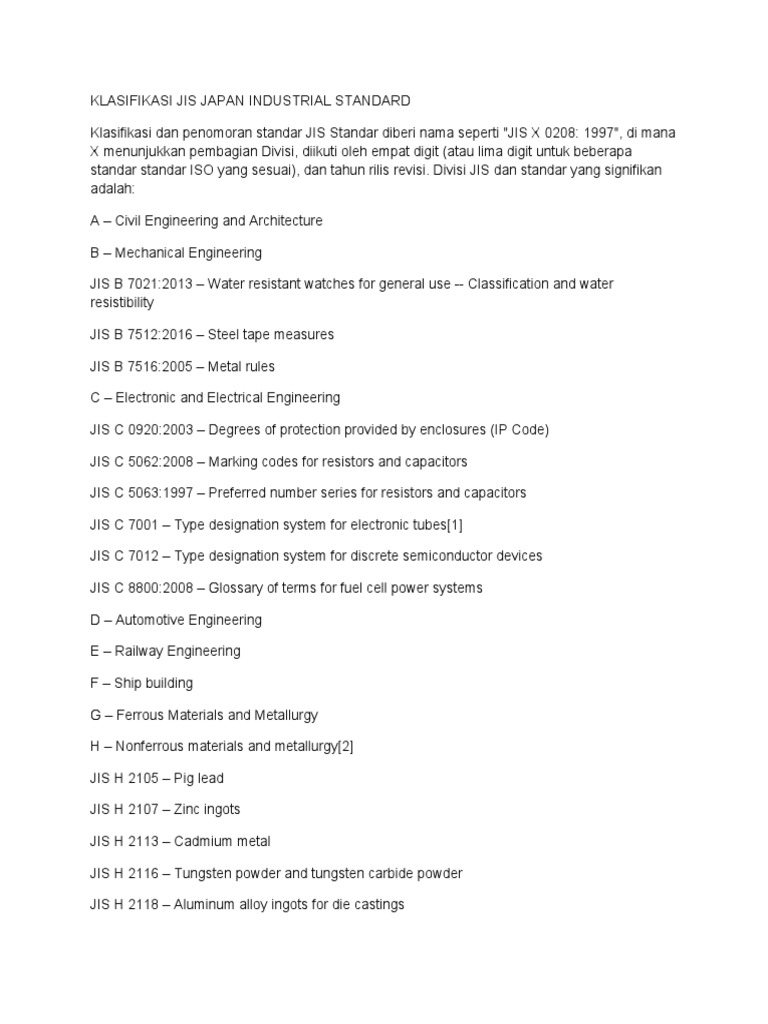 Overview of JIS Standards Classification | PDF | Alloy | Copper