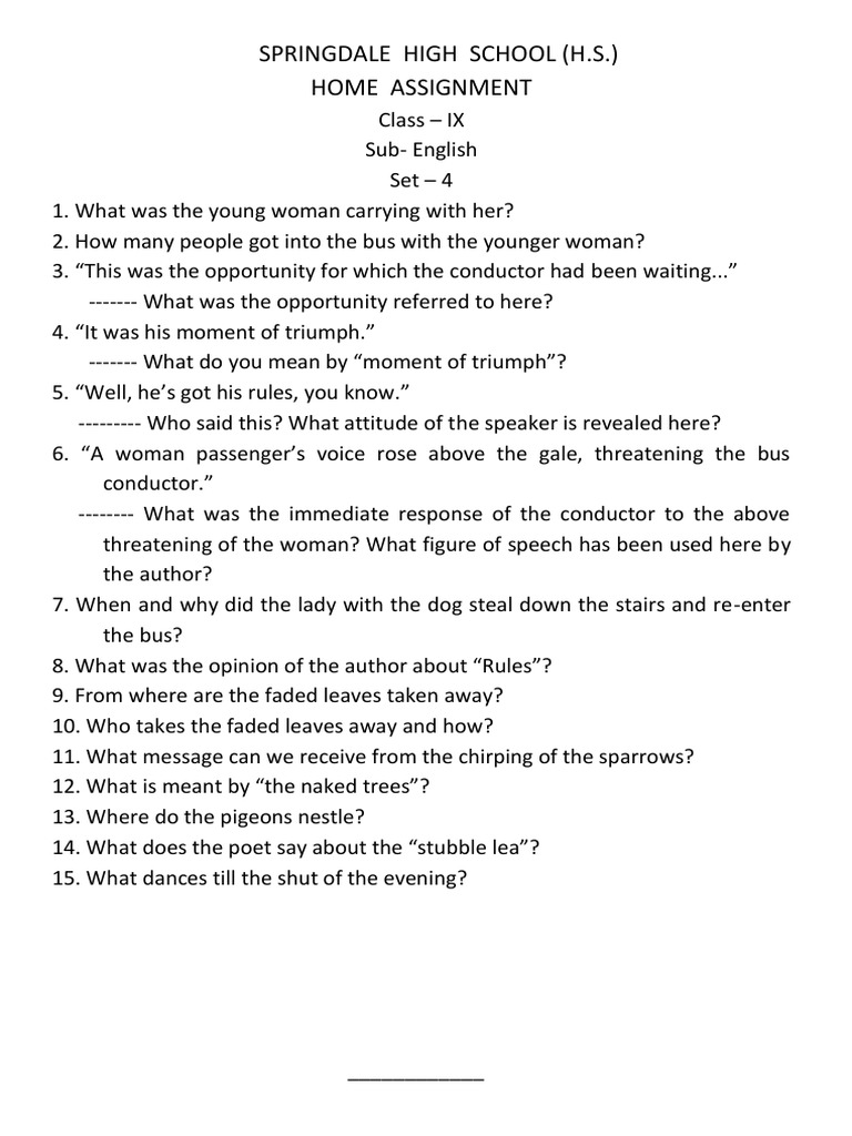 Springdale High School (H.S.) Home Assignment | PDF