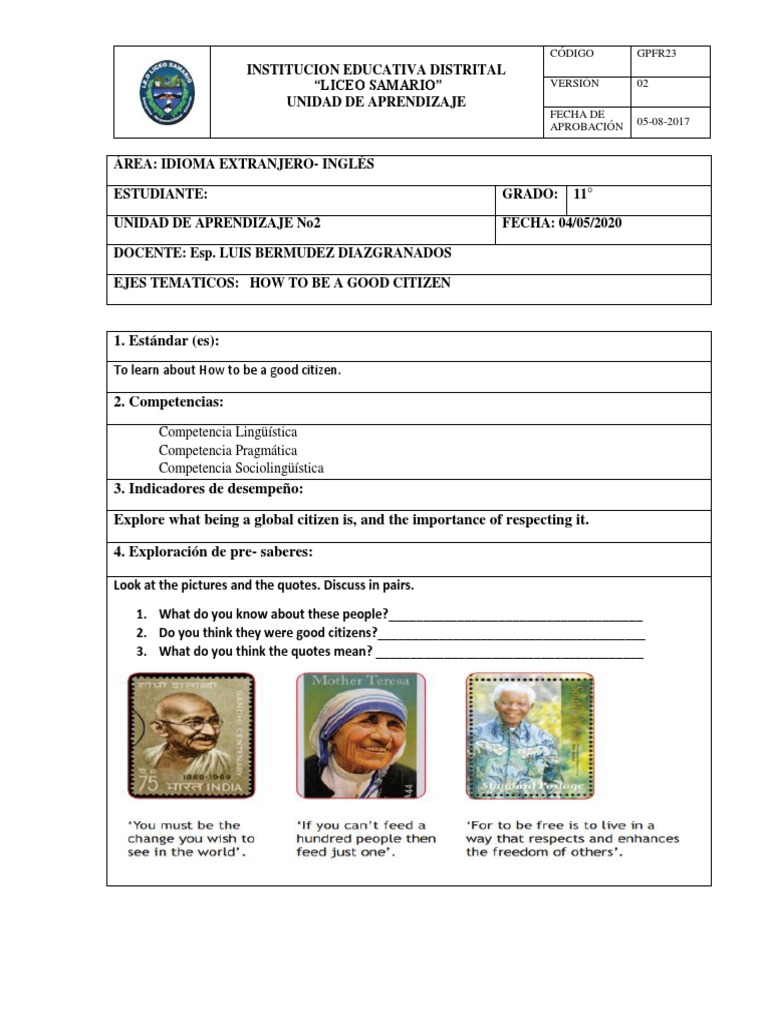 Good Citizenship Learning Unit for Students | PDF