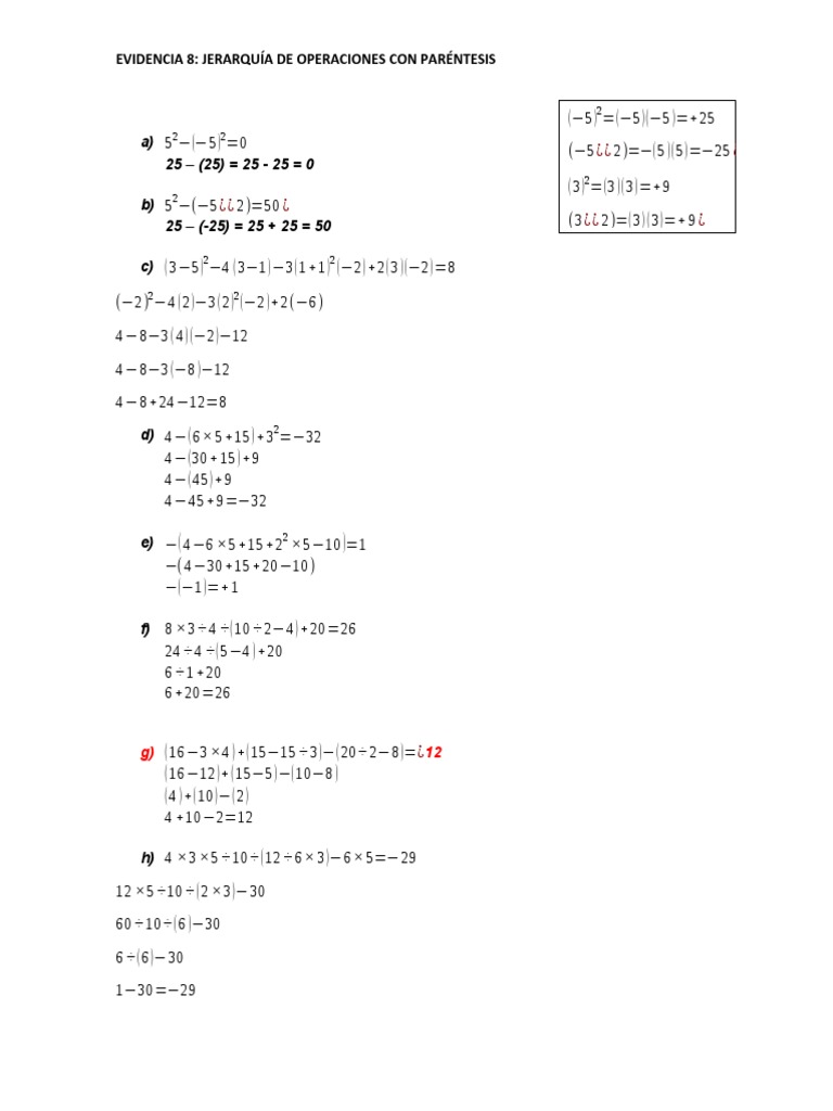 Evidencia - Jerarquía de Operaciones Con Paréntesis | PDF