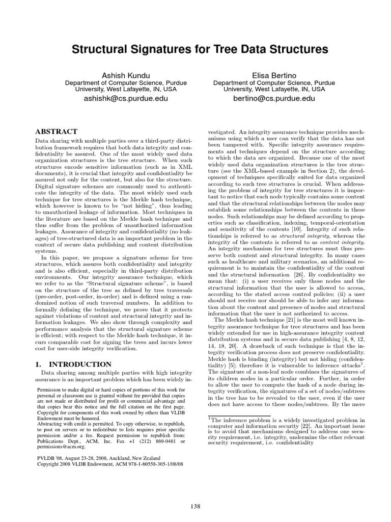 Structural Signatures For Tree Data Structures: Ashish Kundu Elisa ...