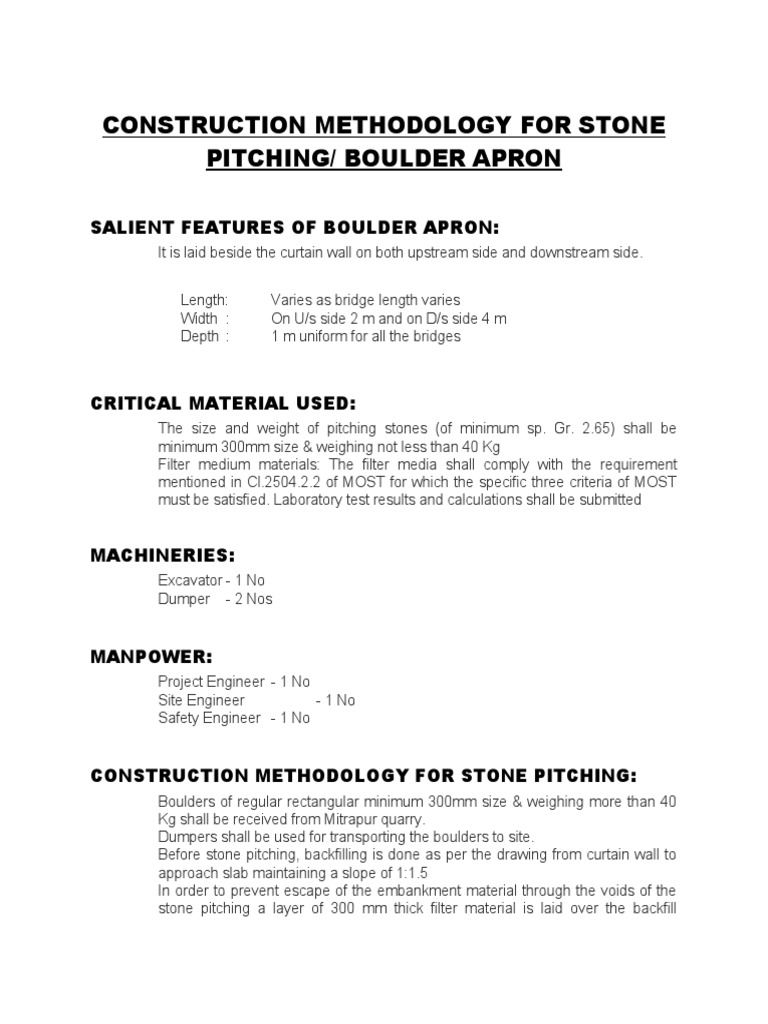 Construction Methodology For Stone Pitching & Boulder Apron | PDF ...
