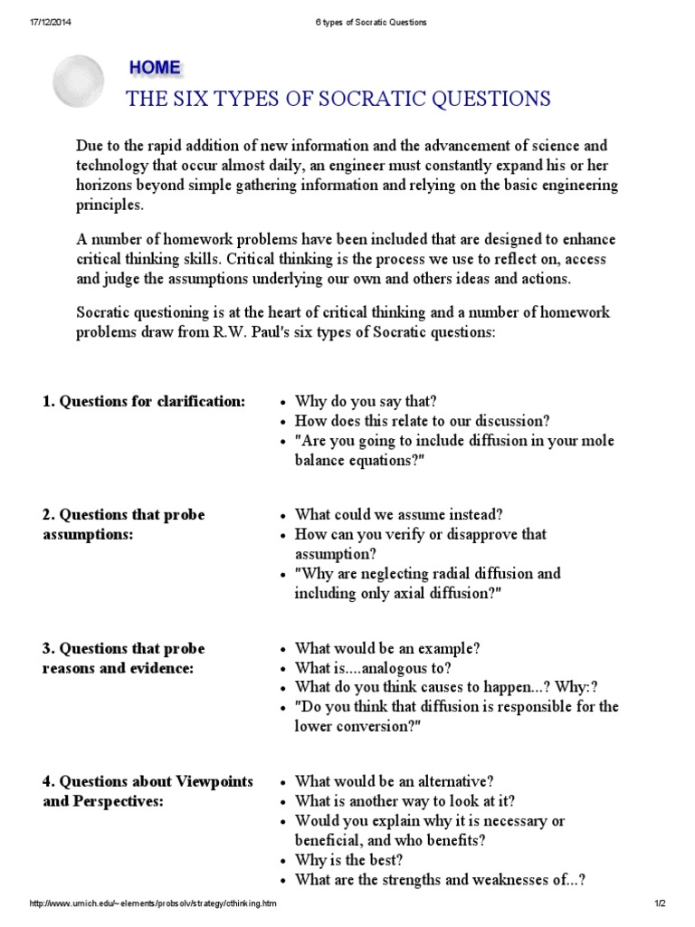 6 Types of Socratic Questions | PDF | Critical Thinking | Cognition