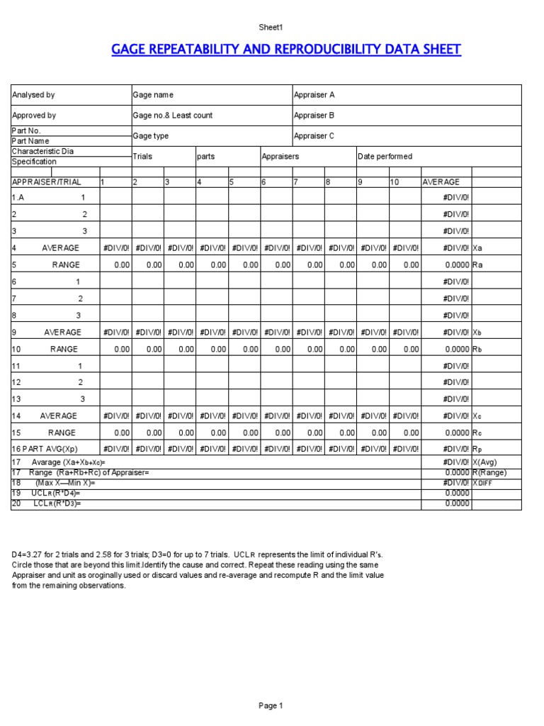 Gauge R & R Data Sheet | PDF | Analysis | Scientific Method