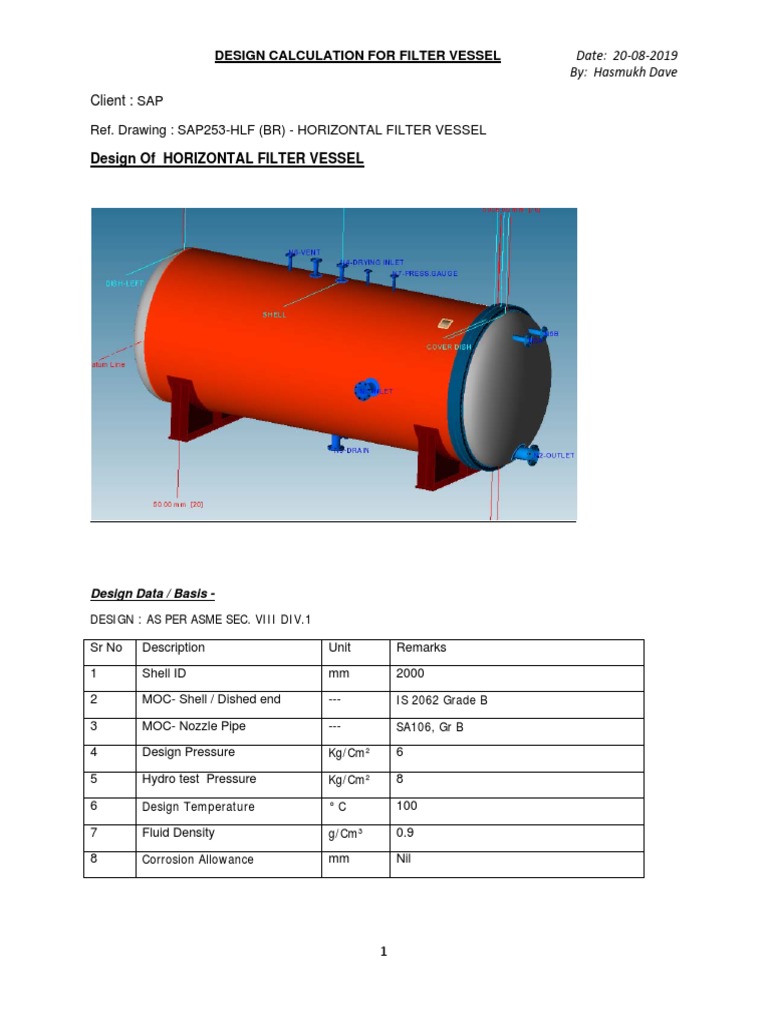 Design and Weight Calculations for a 2000mm Horizontal Filter Vessel ...