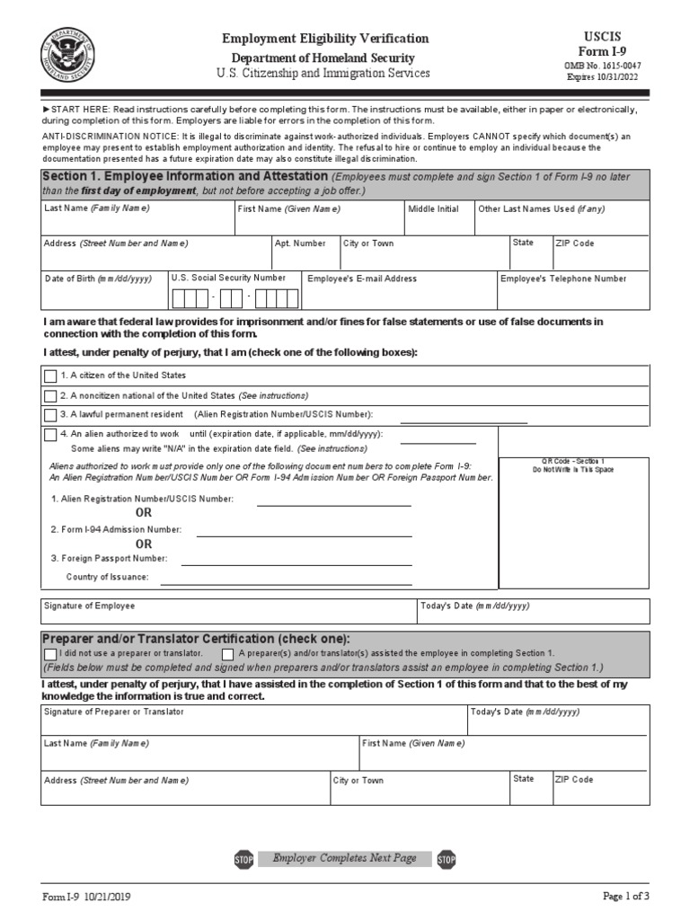 Employment Eligibility Verification: U.S. Citizenship and Immigration ...