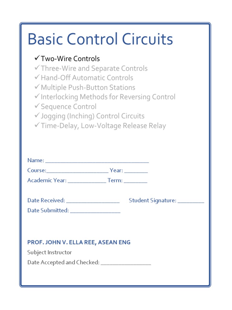 Basic Control Circuits-Activity 1 PDF | PDF | Switch | Relay