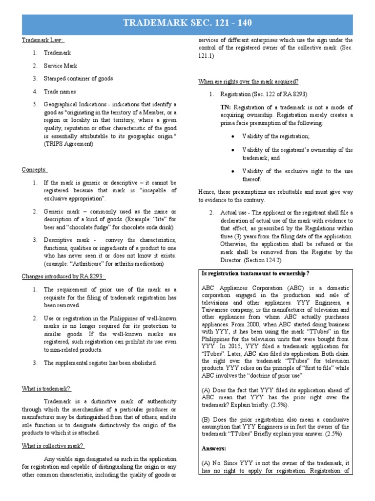 Trademark Law Sec 121 - 140 | Download Free PDF | Trademark | Business Law