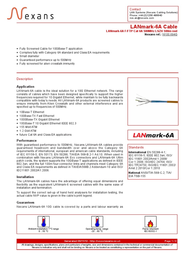 Nexans LANmark-6A Cable | PDF | Electrical Engineering | Electronic Engineering