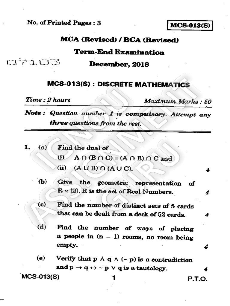 MCA (Revised) / BCA (Revised) Term-End Examination December, 2018 | PDF | Logic | Mathematical Logic