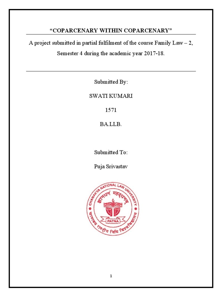 COPARCENARY WITHIN COPARCENARY: RIGHTS OF SUCH COPARCENERS | PDF ...