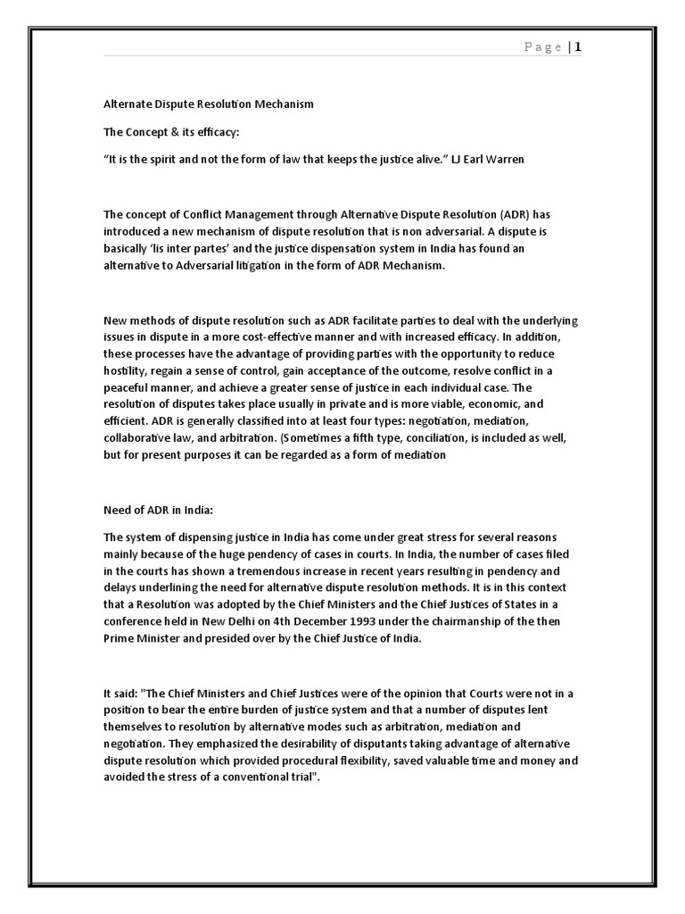 Evolution and Codification of ADR MECHANISM I | PDF | Alternative ...