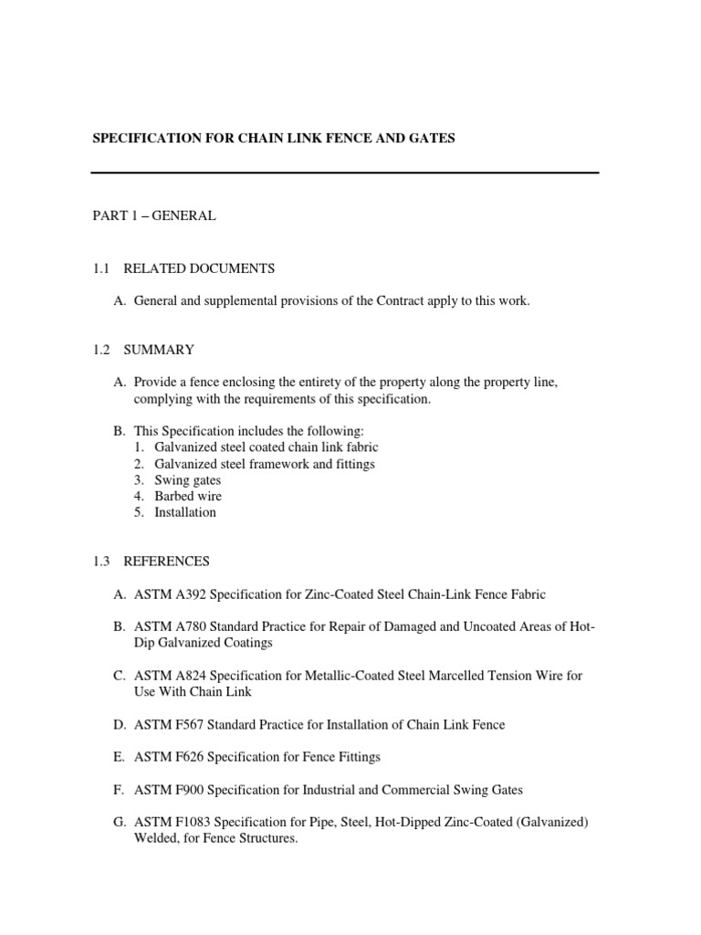 Specification For Chain Link Fence And Gates Pdf Building