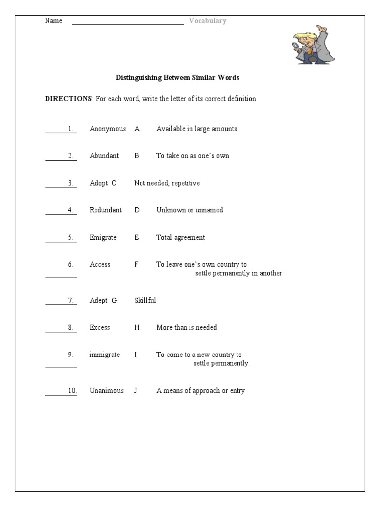 Distinguishing Similar Vocabulary Terms | PDF