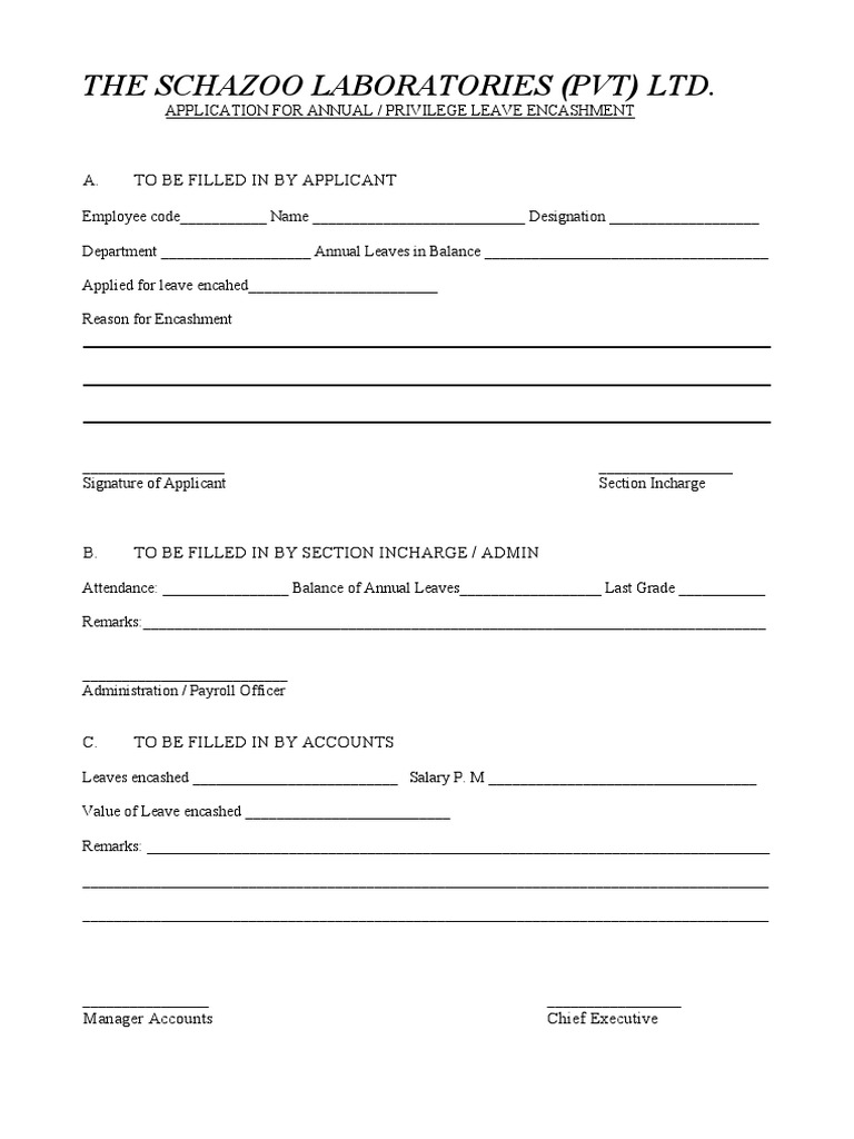 Application Annual Privilege Leave | PDF