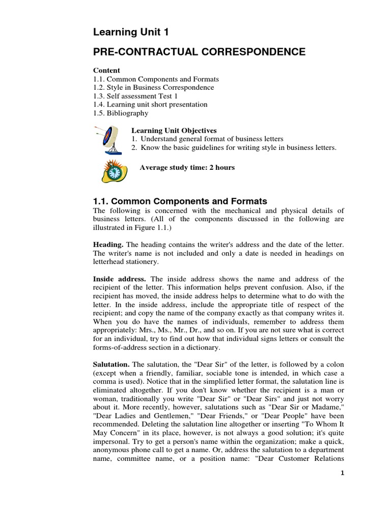 Learning Unit 1 Pre-Contractual Correspondence: 1.1. Common Components ...