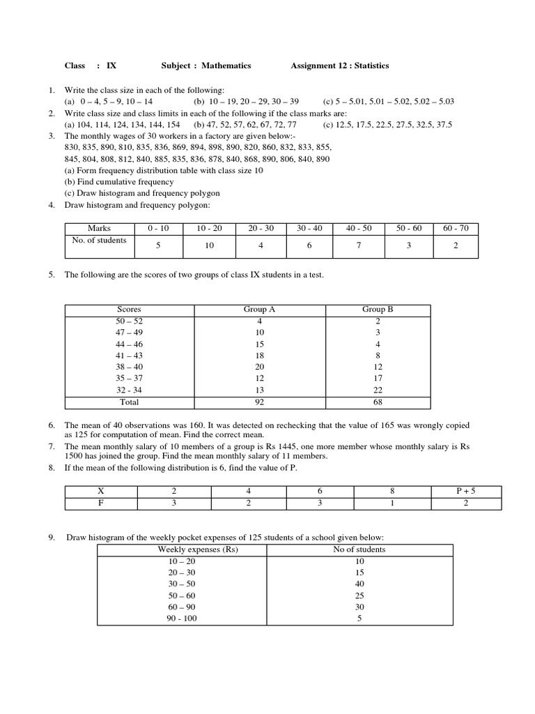 CBSE Class 9 Mathematics Worksheet | PDF | Mode (Statistics ...