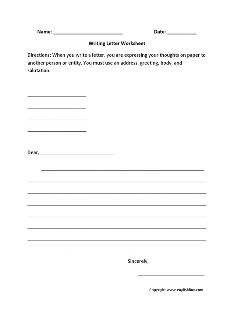 Name: - Date: - Writing Letter Worksheet | PDF