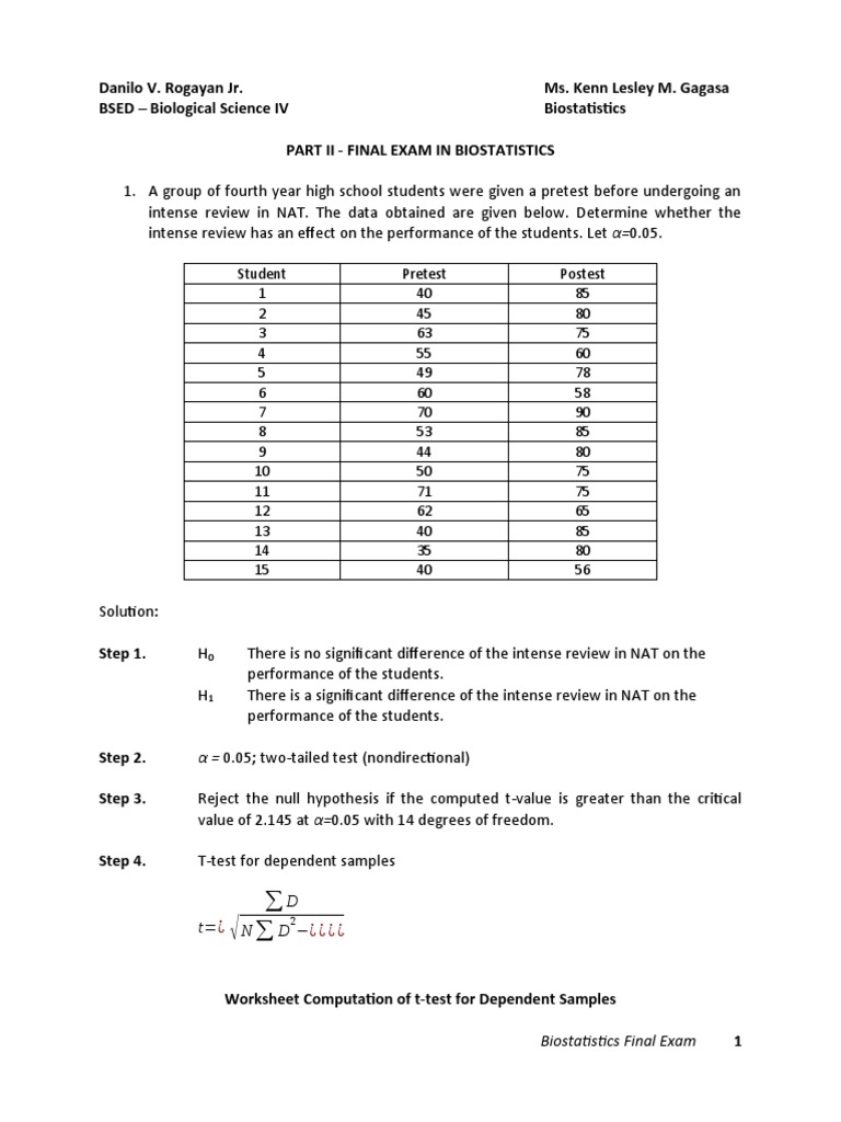 Biostatistics Final Exam | PDF | P Value | Biostatistics