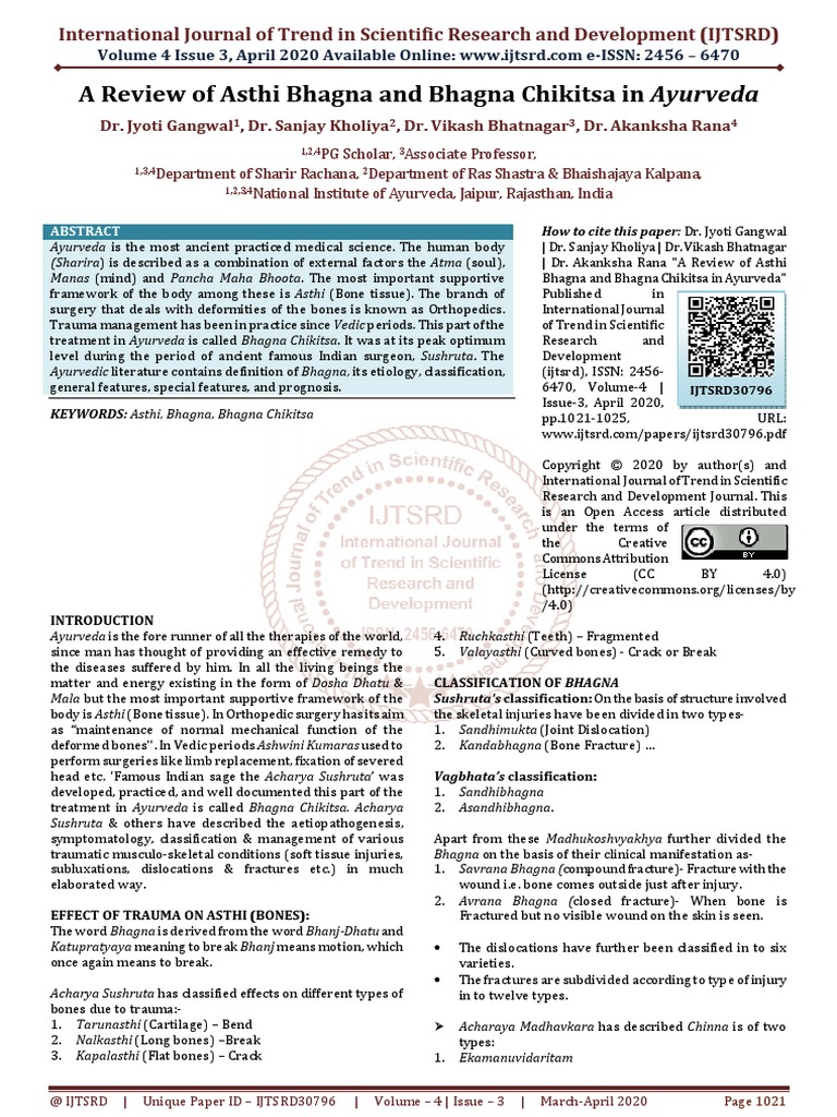 A Review of Asthi Bhagna and Bhagna Chikitsa in Ayurveda | PDF | Ayurveda | Musculoskeletal System