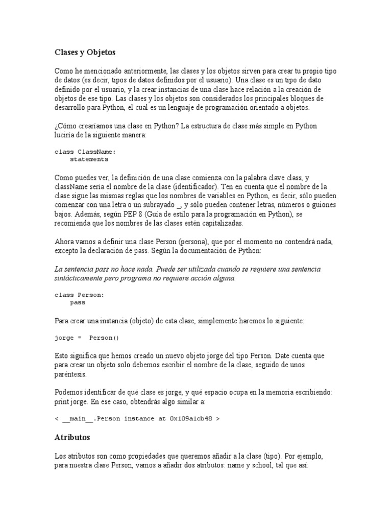 Clases y Objetos en Python | PDF | Objeto (informática) | Python (lenguaje de programación)