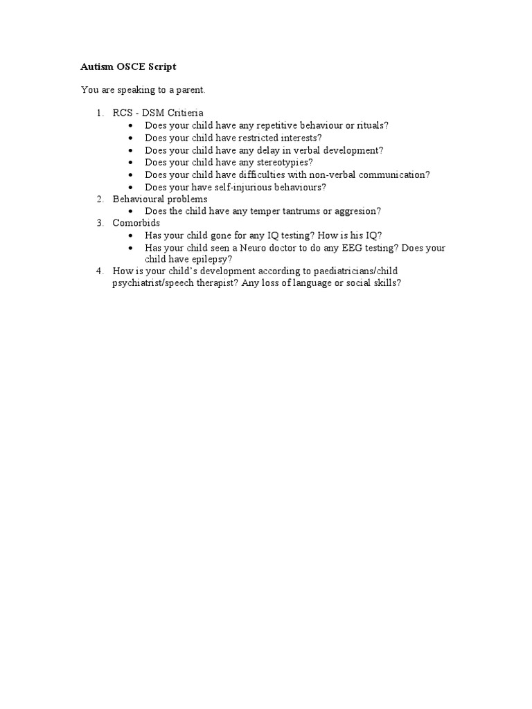 PSYCH Autism OSCE Script | PDF