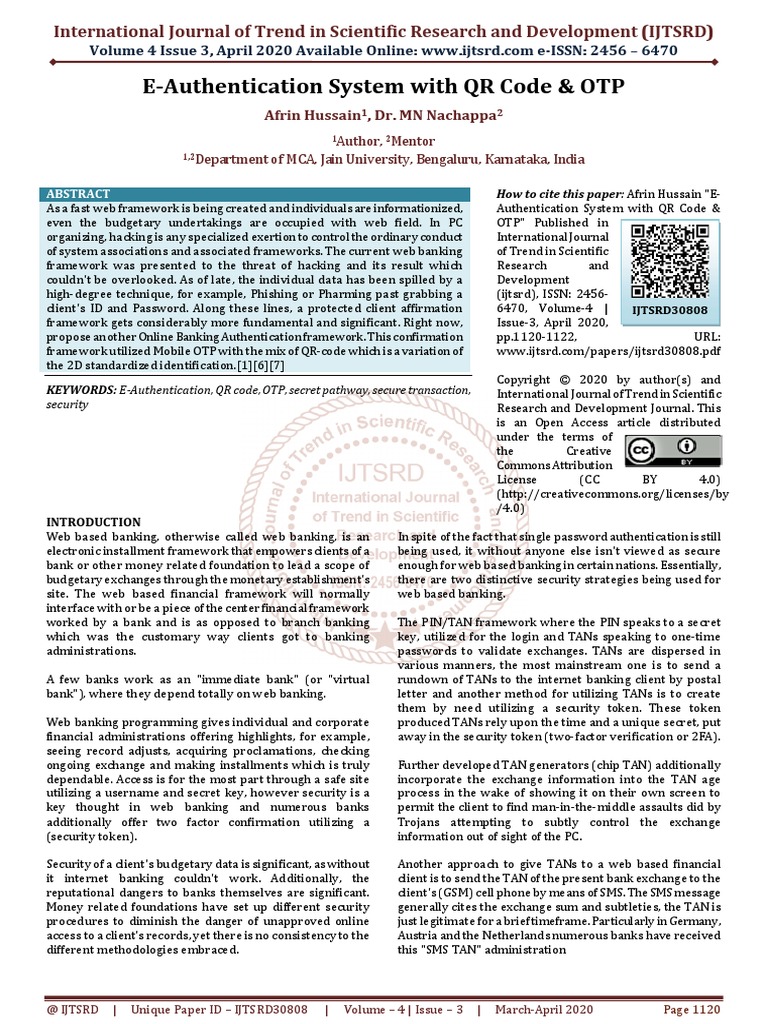 E Authentication System With QR Code and OTP | PDF | Qr Code | Barcode