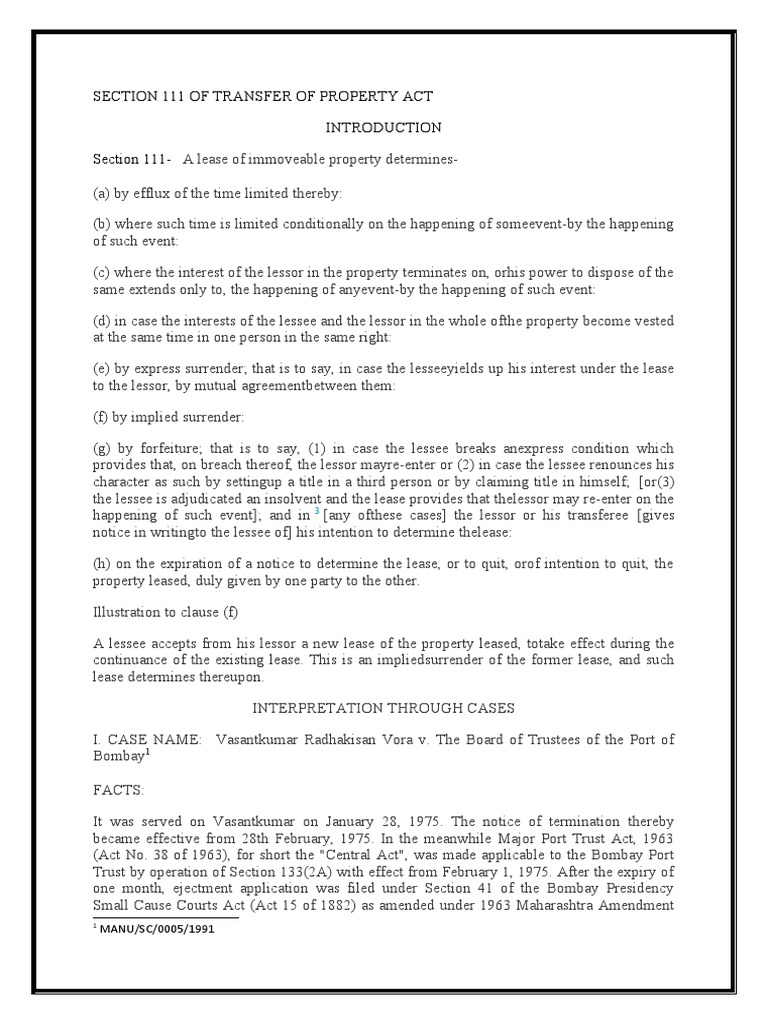 Section 111 of Transfer of Property Act Section 111-: MANU/SC/0005/1991 ...