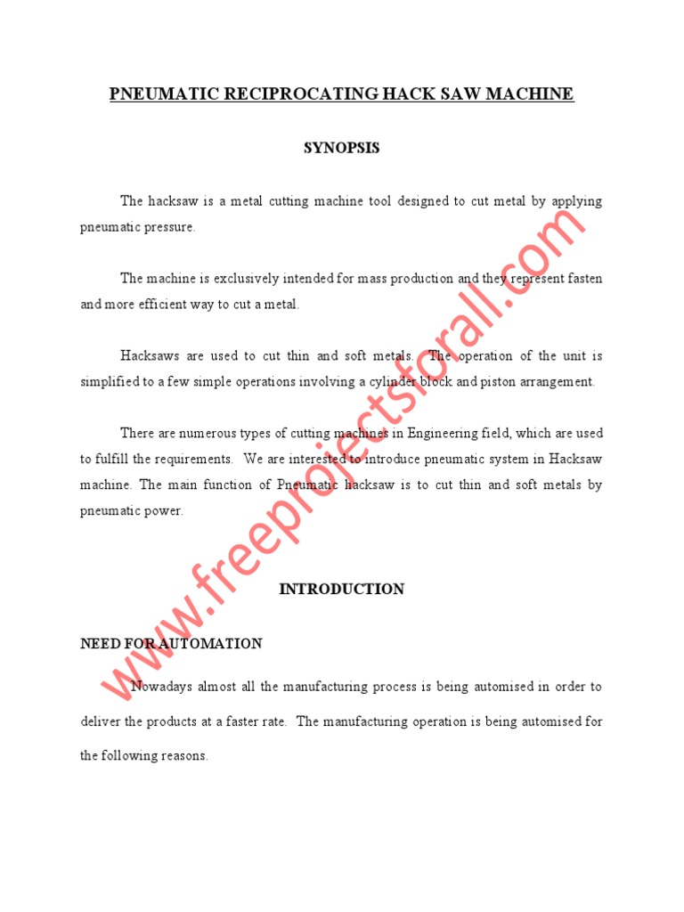 Pneumatic Reciprocating Hack Saw Machine | PDF | Pneumatics | Valve