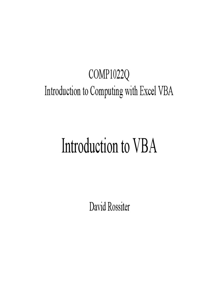 10 1022q Introduction To Vba s2020 | PDF | Visual Basic For Applications | Microsoft Excel