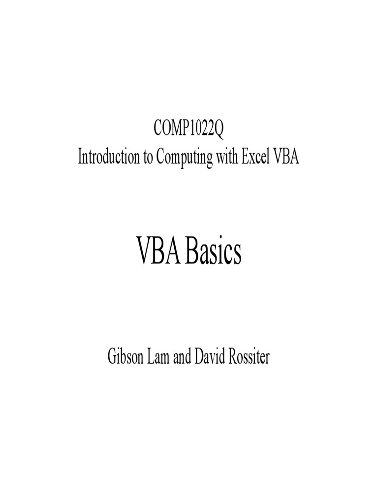 VBA Basics: COMP1022Q Introduction To Computing With Excel VBA | PDF | Visual Basic For ...
