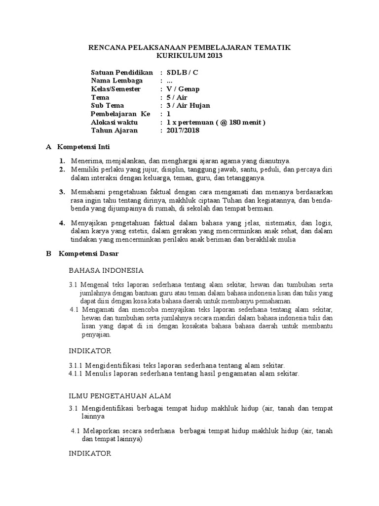 RPP Tunagrahita Kelas 5 Tema 5 Subtema 3 | PDF | Kajian Bahasa Asing