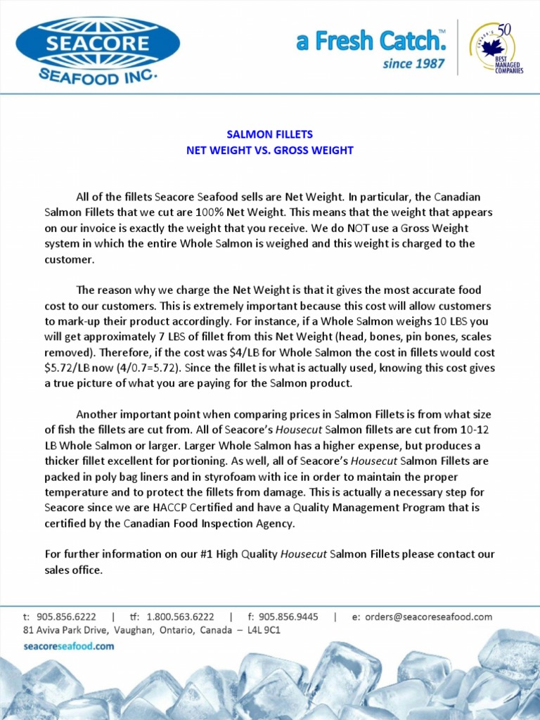Salmon Fillets Net Weight vs. Gross Weight | PDF