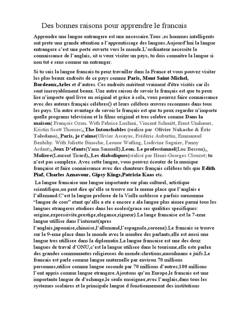Raisons d'apprendre le français | PDF | Divertissement (Général)