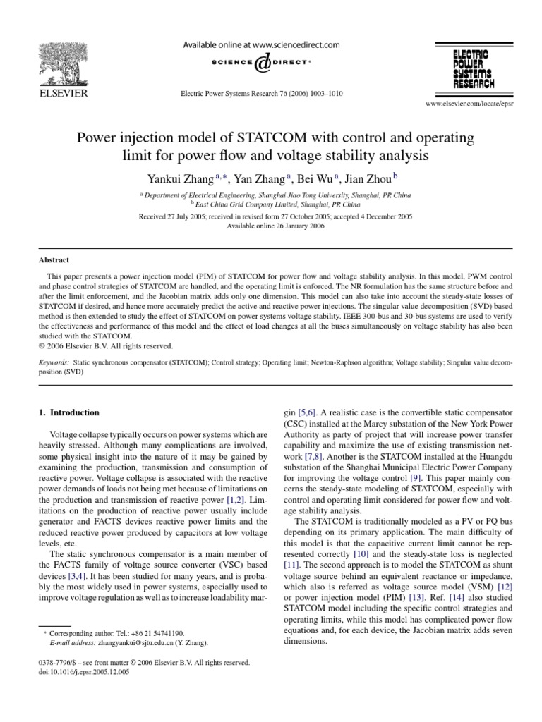PIM of STATCOM With Control and Operating Limit For Power Flow and ...