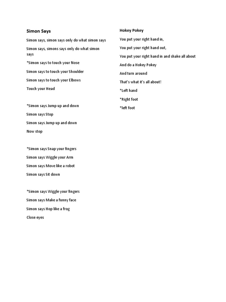 Simon Says: Hokey Pokey | PDF | Sports