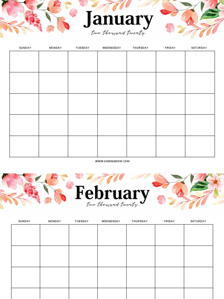 Word Calendar 2020 - Shining Mom - Version 1 - NEW | PDF
