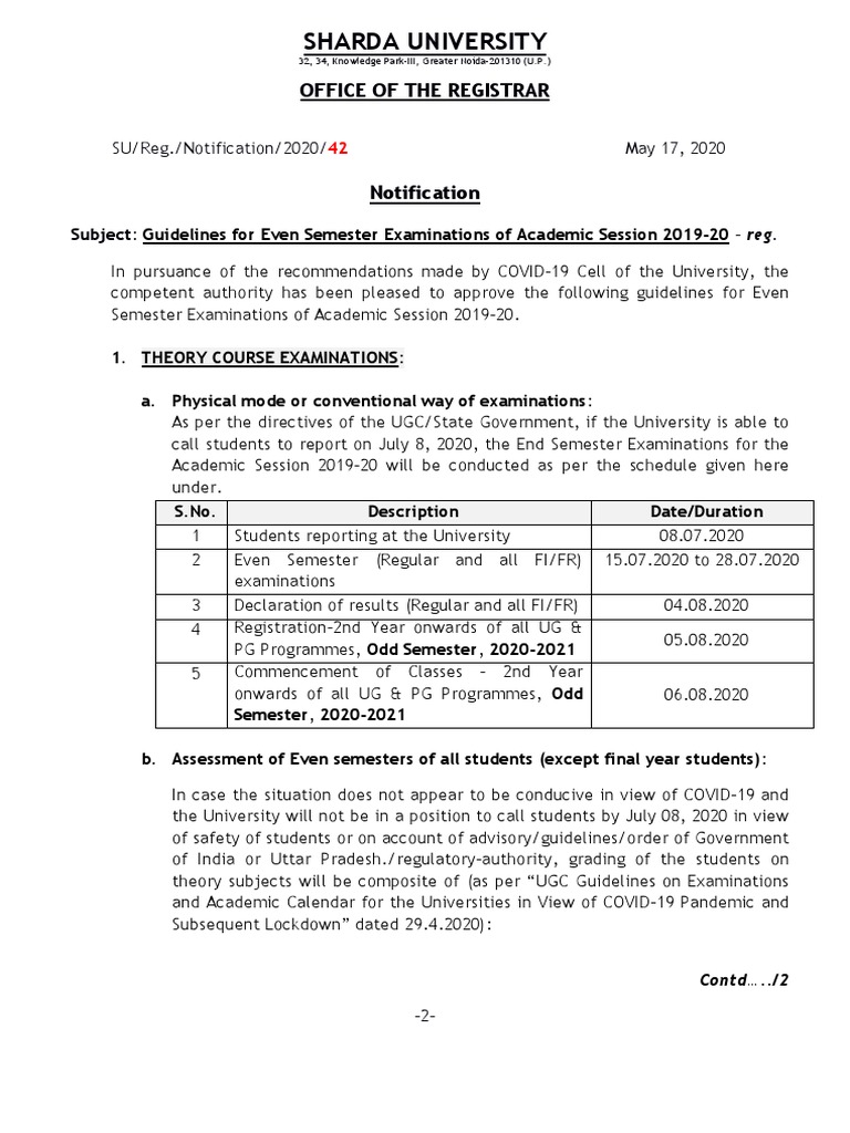 SU - Reg - Notification - 2020 - 42 - Even Sem. Exam - 2019-20 - DTD 17 ...