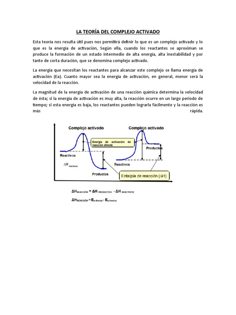La Teoría Del Complejo Activado | PDF | Reacciones químicas | Energía ...
