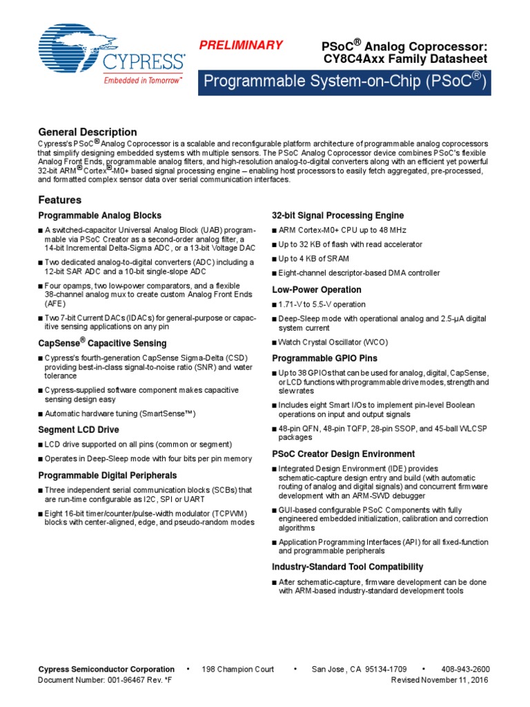 Programmable System-On-Chip (Psoc) : Preliminary | PDF | Analog To Digital Converter | Computer ...